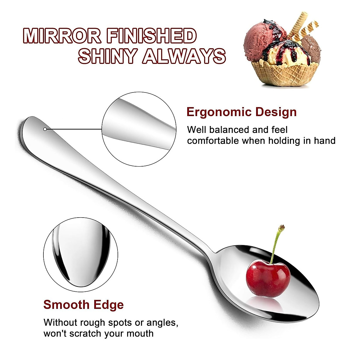 ITITT 8 Piece Tea Spoon,5.4 Inches,Coffee Spoon,18/10 Stainless Steel Demitasse Espresso Spoons,Dessert Spoons,Dishwasher Safe(Silver)