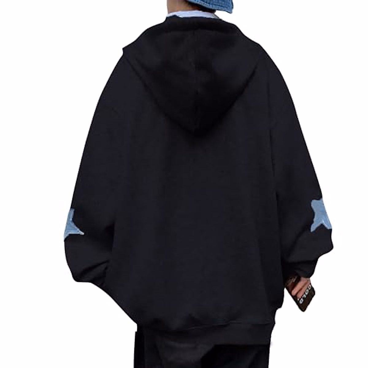 Fepege Star Hoodie Men Y4K Harajuku Grunge Jacket Casual Oversized Sweatershirt Cute Cardigan Alt Streetwear (Black, L)