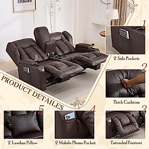 SAMERY RV Loveseat Recliner Sofa, Manual Reclining Loveseat with Console, 2 Seat Recliner Sofa Chair for Living Room RV Theater Recliner Love Seat with Cup Holders/Pockets/Pillows