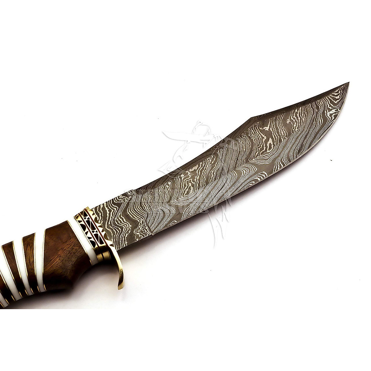 Skokie Knives Custom Hand Made Damascus Steel Hunting Knife Handle Camel Bone (Brown)