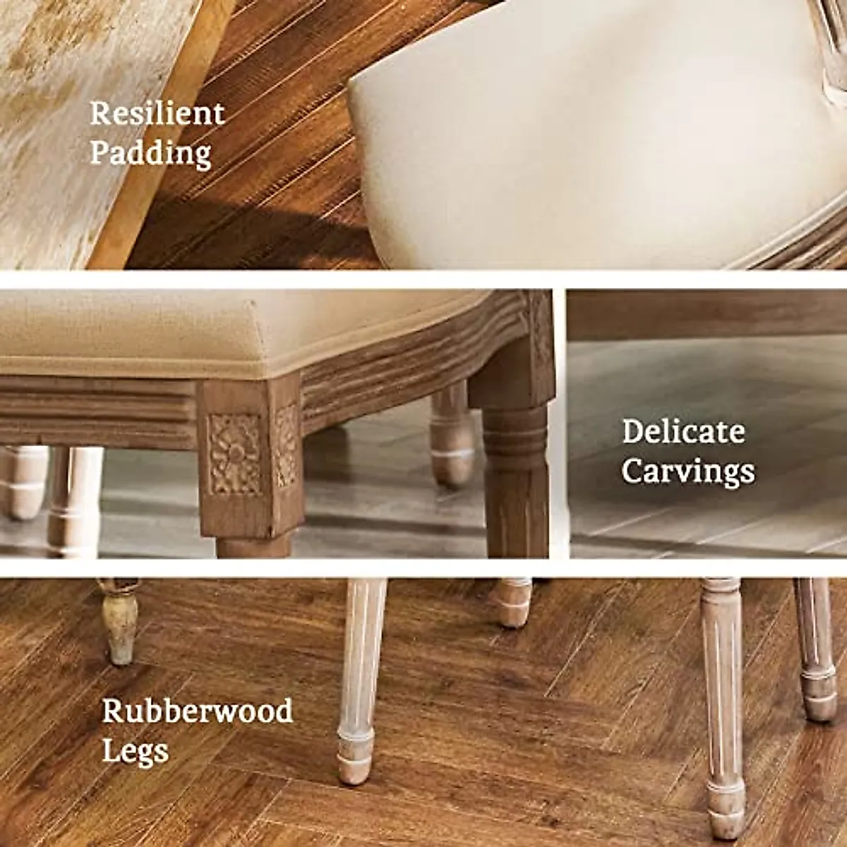 VONLUCE Vintage French Accent Chairs Set of 2, Upholstered Fabric Farmhouse Dining Chairs for Living Room Bedroom Kitchen, 2pc Vanity Chairs with Round Backs and Rubberwood Legs