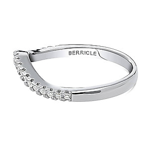 BERRICLE Sterling Silver Wishbone Wedding Rings Cubic Zirconia CZ Curved Half Eternity Ring for Women, Rhodium Plated Size 9