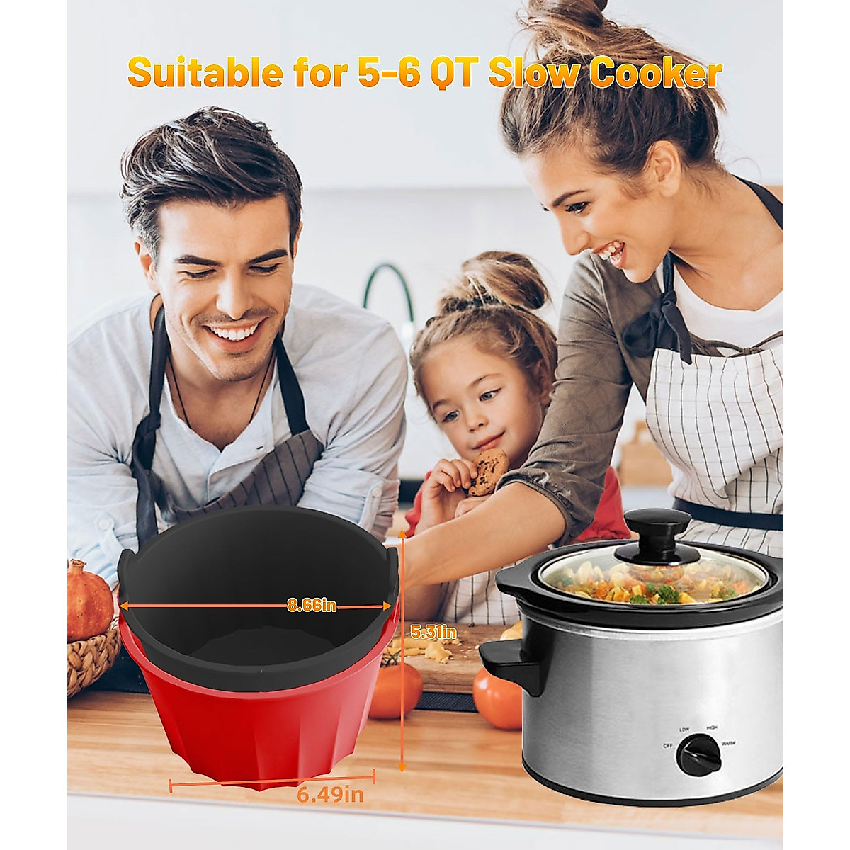 Slow Cooker Liners, 2pcs Reusable Round Cooking Liner Leak-proof Silicone Slow Cooker Liner fit 5-6 Quart Oval Slow Cooker