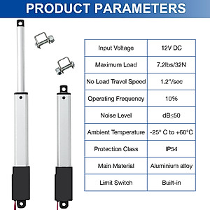 JQDML 1.2 Inch 1.2" Stroke Mini Linear Actuator 12V 32N/7.2lbs Electric Micro Linear Actuator Speed 1.2"/sec with Mounting Brackets,for Robotics,Home Automation