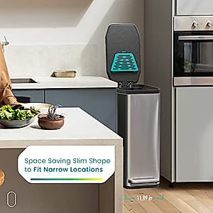 Home Zone Living 13 Gallon Slim Kitchen Trash Can with CleanAura Odor Control Pod, Stainless Steel, 50 Liters, Silver