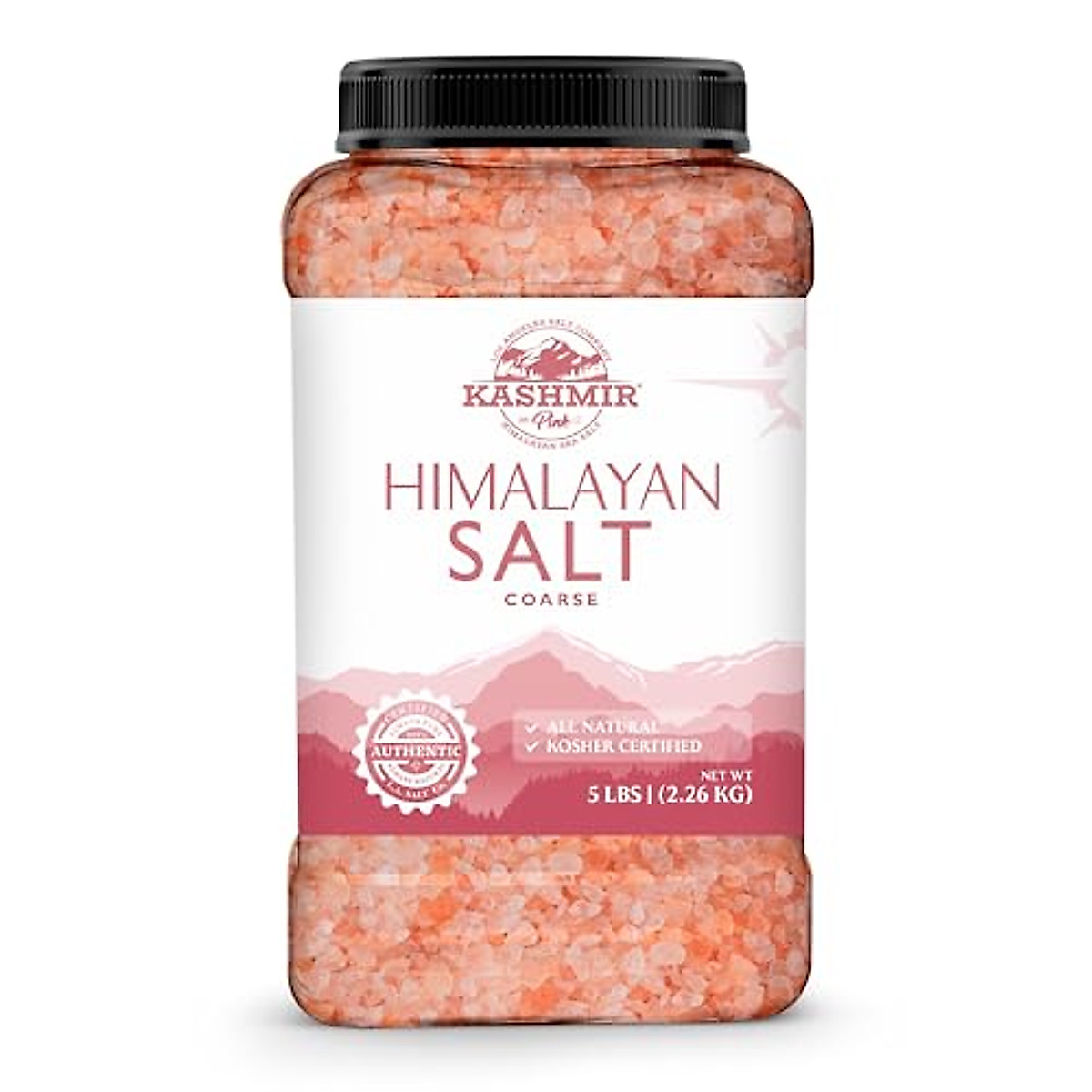 LA SALT CO Kashmir 5 Lbs Pink Himalayan Salt Bulk Jar, Coarse | 100% Pure, Food Grade with 84 Trace Minerals | Kosher Certified, Vegan, Non-GMO, & Cruelty-Free
