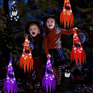 8 Pieces Halloween Witch Hat Decorations Witch Hats String Light Halloween Witch Decorations for Garden, Indoor, Yard, Tree, Party, Suitable for Ages 8 and up(Ghost Style)