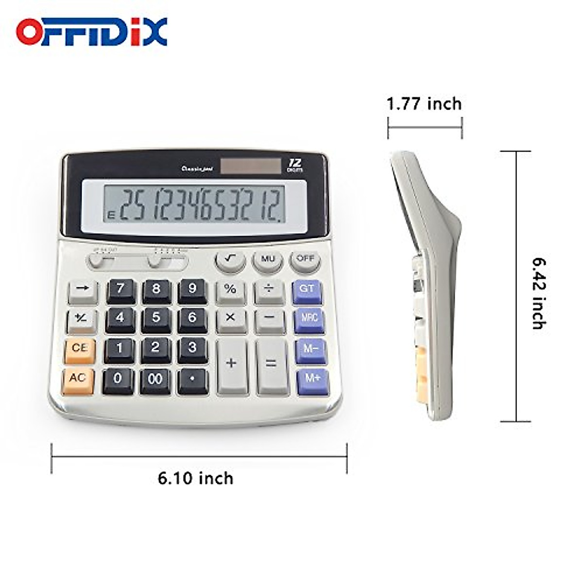 OFFIDIX Office Calculators Desktop Calculator,Basic Calculators, Solar Battery Dual Power Electronic Calculator Portable 12 Digit Large LCD Display Calculator Large Calculator