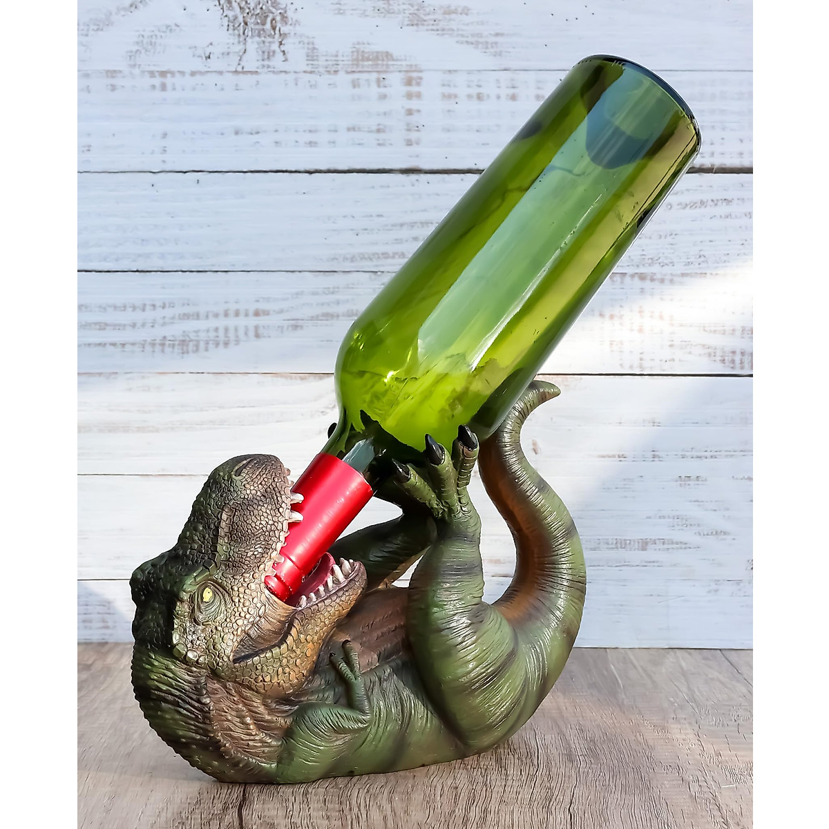 Ebros Dino Wino Prehistoric Dinosaur Thirsty T-Rex Wine Bottle Holder 9.25" Long Caddy Figurine Jurassic Era Trex Statue Kitchen and Dining Decor Party Hosting Prop Tyrannosaurus Rex Dinosaurs