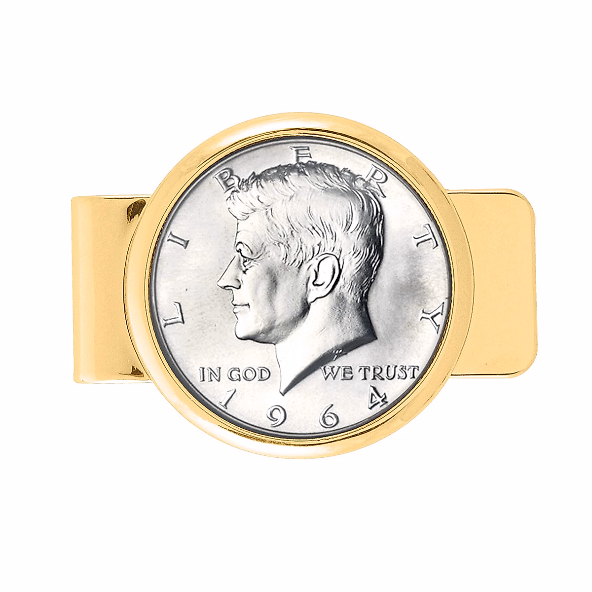 Coin Money Clip - JFK 1964 First Year of Issue Silver Half Dollar | Brass Moneyclip Layered in Pure 24k Gold | Holds Currency, Credit Cards, Cash | Genuine U.S. Coin | Certificate of Authenticity