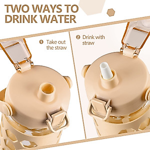 MUKOKO 32oz Glass Tumbler with Straw and Lid,Glass Water Bottles with Time Marker,Iced Coffee Cup,Silicone Sleeve,Leakproof,BPA Free-Amber