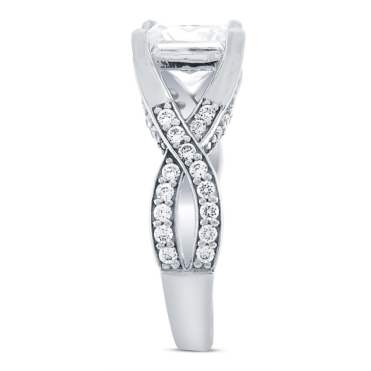 Size 7.5 - Solid 14k White Gold Princess Cut Solitaire with Round Side Stones CZ Cubic Zirconia Engagement Ring 2.5ct.