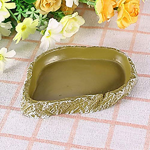 POPETPOP 2 Pack Reptile Bowl - Reptile Water Dish,Reptile Food and Water Dish for Snake Frogs Gecko Tortoise Resin Terrarium Feeding Tray Bearded Dragon Accessories