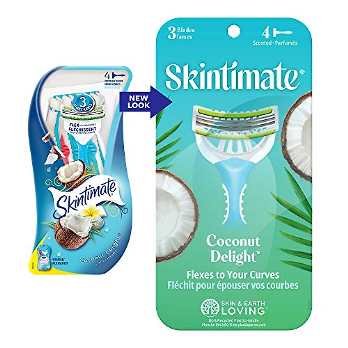Skintimate Coconut Delight 3 Blade Disposable Razor For Women, 4 Count (Pack of 3)