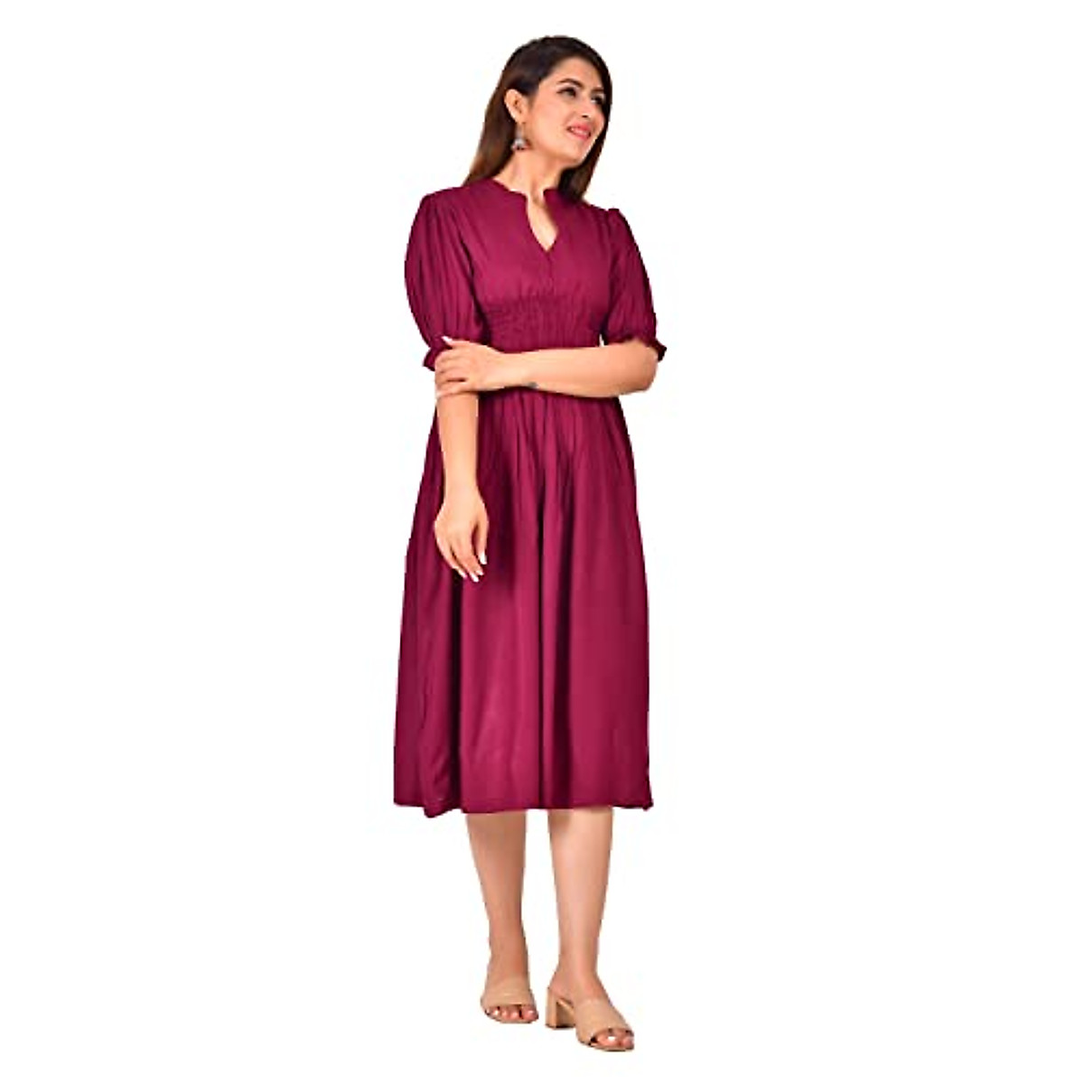 Vasu Agencies Womens Rayon Wine Red 3/4 Sleeves Floral Printed Straight Anarkalis Kurti (2X-Large)