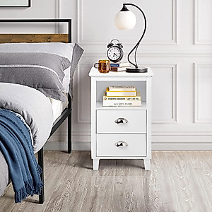 Nightstand with 2 Drawers, Side Table with Storage, End Table for Living Room, Bedroom, Sofa Side Table with Open Storage Space Wood Nightstand Design, Side Table 40x30x63CM