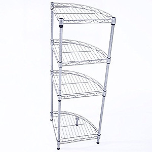 Gappys Kitchen Steel Corner Shelf Rack - 4-Layer Pot Rack Storage Organizer Heavy Duty Shelves Shelf Holder Shelving Unit Silver 11.81 x 11.81 x 35.43 inch XM-243S 0