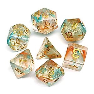 Dice DND Polyhedral Dice RPG Dice for Dungeons and Dragons,Pathfinder,MTG,D&D,Role Playing Game Orange Green Transparent Dice with Color Changing Glitter