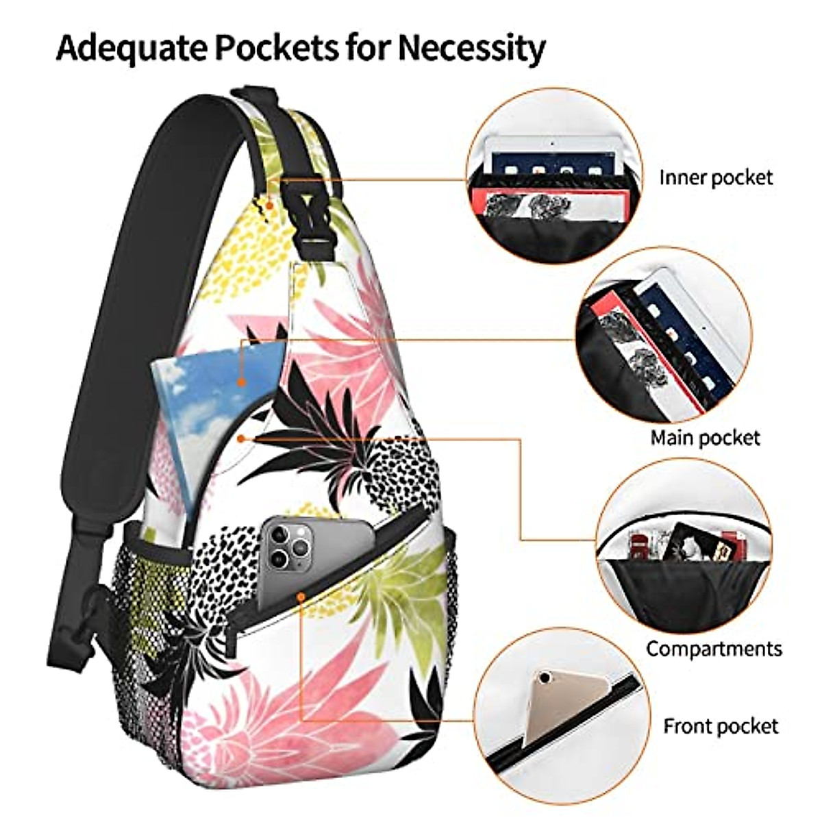Pineapple Sling Bag for Women Chest Sling Bag Casual for Travel Hiking Gym One Size