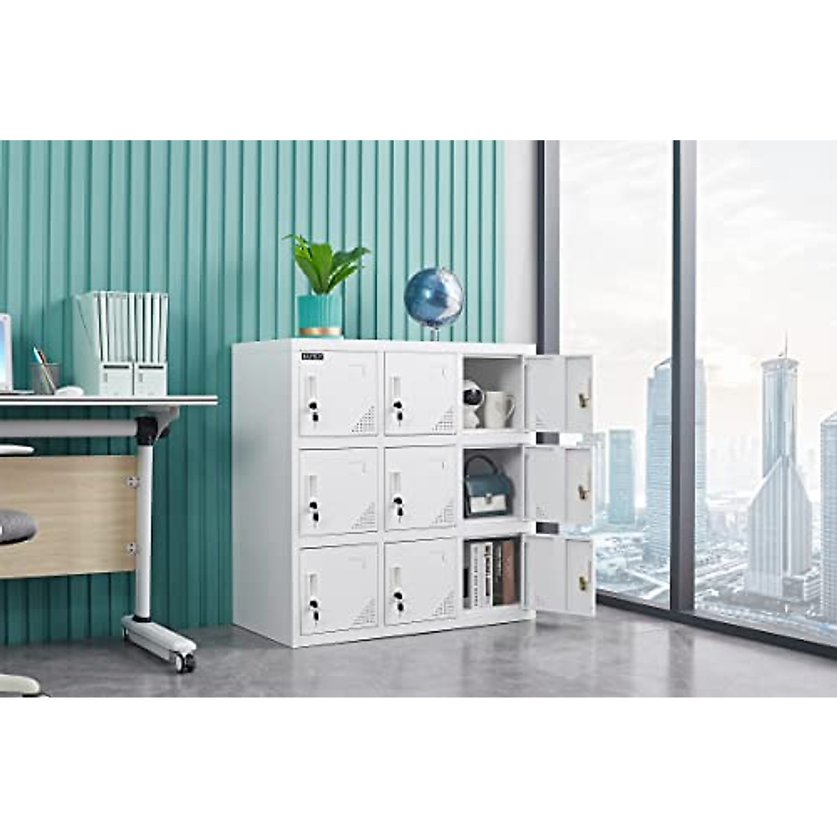 MAYROY Metal Locker Office Storage Locker Home Steel Locker School Storage Organizer, Storage Cabinet for Kids Students Employee (W9D) (Full White)