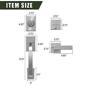 Natsukage Front Door Handle Front Door Lock Set Entrance Handle Set with Lock Satin Nickel Heavy-Duty Entry Door Lock Set with Deadbolt and Lever Handle Reversible for Right & Left Handed Contemporary