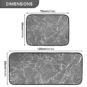 BOENLE Dark Gray Marble Kitchen Rugs and Mats Non Skid Washable Kitchen Rug Set 2 Piece Carpet Ergonomic Comfort Standing Mat for Kitchen,Bathroom, Laundry
