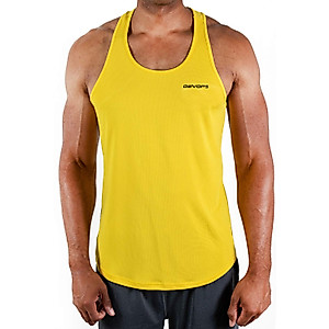 DEVOPS 3 Pack Men's Y-Back Dry Fit Muscle Gym Workout Tank Top (Large, Charcoal/Red/Yellow)
