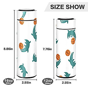 CaTaKu Funny Basketball Crocodile Water Bottle Insulated 16 oz Stainless Steel Flask Thermos Bottle for Coffee Water Drink Reusable Wide Mouth Vacuum Travel Mug Cup