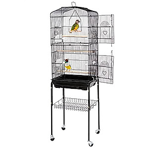 ZENY 59.3 Inch Bird Cage, Rolling Wrought Iron Parrot Cage with Side-Out Tray, Storage Shelf, Pet Bird House for Parrot Cockatiel Cockatoo Parakeet Macaw Finches