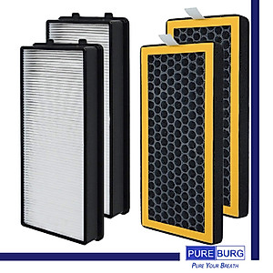 PUREBURG AT-PET01 AT-PET02 True HEPA Filter Set Compatible with HoMedics AT-PET01 AT-PET02 TotalClean PetPlus Whisper-Quiet Oscillating Tower Air Purifier, H13 Activated carbon Air Clean Dust VOCs