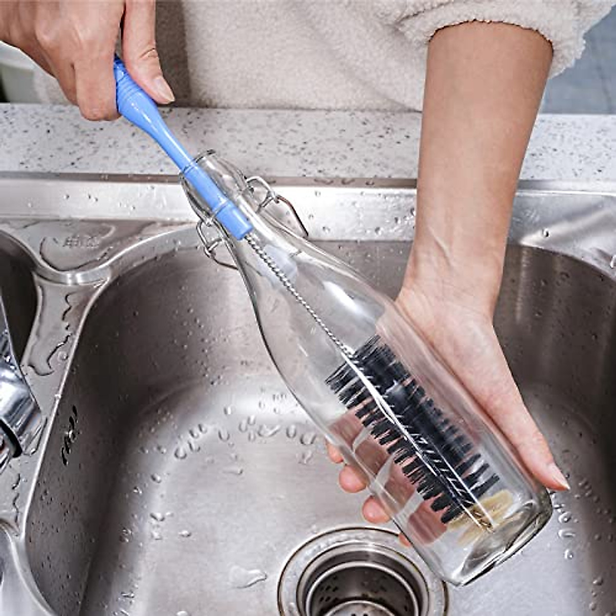 Bottle Cleaning Brush, 17 Inches Extra Long Handle Water Bottle Brush, Flexible Bendable Cleaner for Washing Narrow Neck Bottles, Wine Decanter, Kombucha, Pipes, Beer Brewing Supplies, 2 Pack