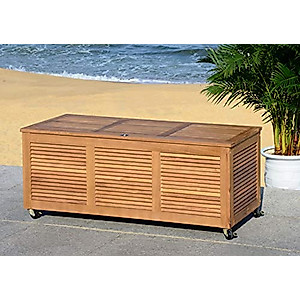 Safavieh PAT7038A Outdoor Collection Elina Teak 47.2" Cushion Deck Box, Natural