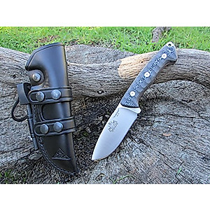 AXARQUIA-Black Premium Outdoor/Survival/Hunting/Tactical Knife - Micarta bi-Color Handle, Stainless Steel MOVA-58, Genuine Leather Multi-Position Sheath + Firesteel. Made in Spain.