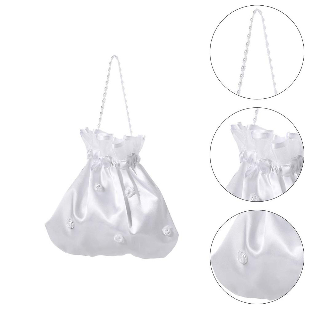 2Pcs Satin Bridal Wedding Money Bag White Bridal Bridesmaid Satin Flower Decorated Bag Handbag with Pearl for Dance Bridal Purse Wedding Supplies