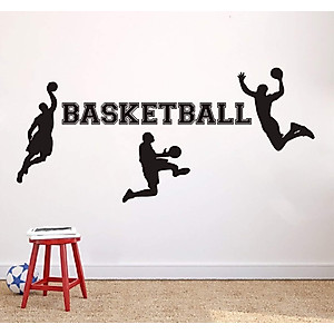 Art Teens Boys Room Basketball Decor Sticker Sports Basketball Player Vinyl Wall Decal Removable Kids Room Wall Murals YO-29 (Black, 17x36 inch)