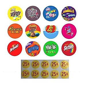 2" Round Candy Vending Machine Labels Stickers (12 Pack)