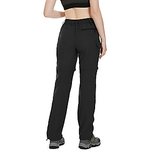 Wespornow Women's-Hiking-Pants Convertible-Zip-Off-Quick-Dry-Pants for Cargo, Camping, Travel, Outdoor, Fishing, Safari (Black, Large)