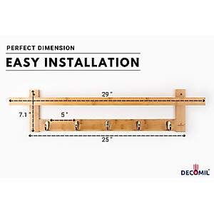 DECOMIL - Coat Rack with Shelf, Bamboo Coat Rack, Coat Rack Wall Mount, Coat Hanger with Shelf