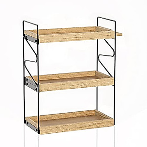 Nidouillet 3 Tier Bathroom Counter Organizer, Wood Countertop Organizer Standing Shelf Skincare Vanity Organizer Cosmetic Holder with Sink Tray Comb Storage for Kitchen Coffee Station Bedroom Brown