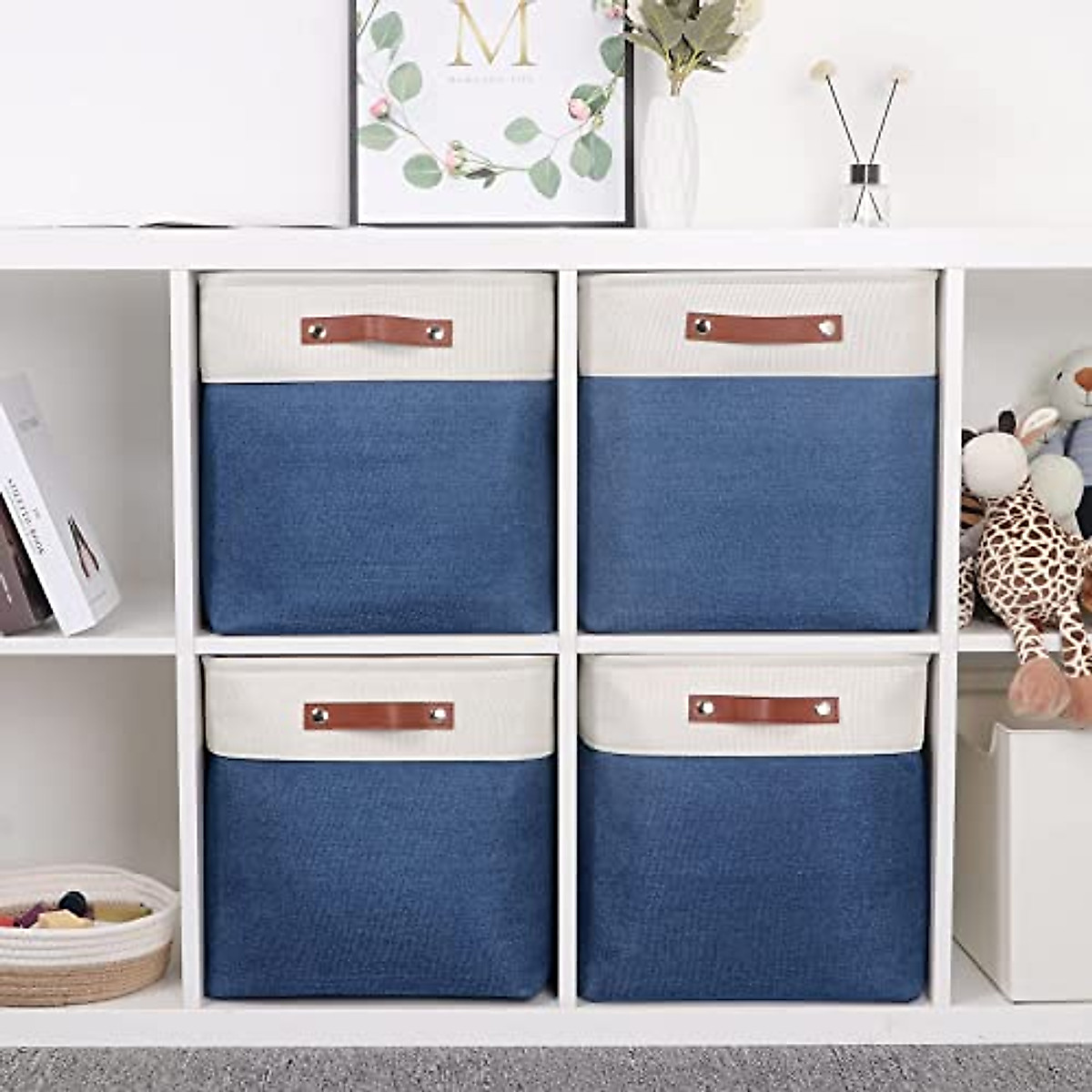 Temary Storage Baskets for Cube Organizer 10Pack Fabric Basket with Handles for Organizing Cube Storage Bins Storage Basket Shelf Baskets for Home Office Closet (White&Blue)