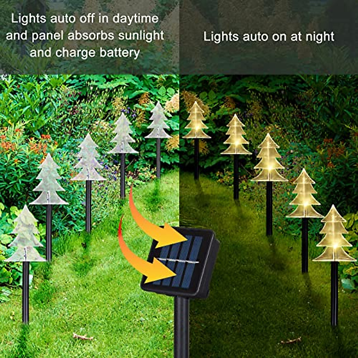 Christmas Tree Pathway Lights Outdoor, Solar Christmas Lights, Garden Christmas Path Lights, Set-of-5 Stick Walkway Lights Christmas Garden Decor(Warm White)