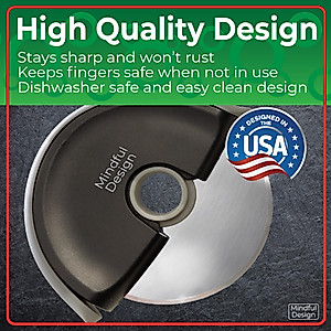 Mindful Design Pizza Cutter Wheel with Protective Blade Cover, Easy to Clean and Dishwasher Safe Handheld Pizza Slicer