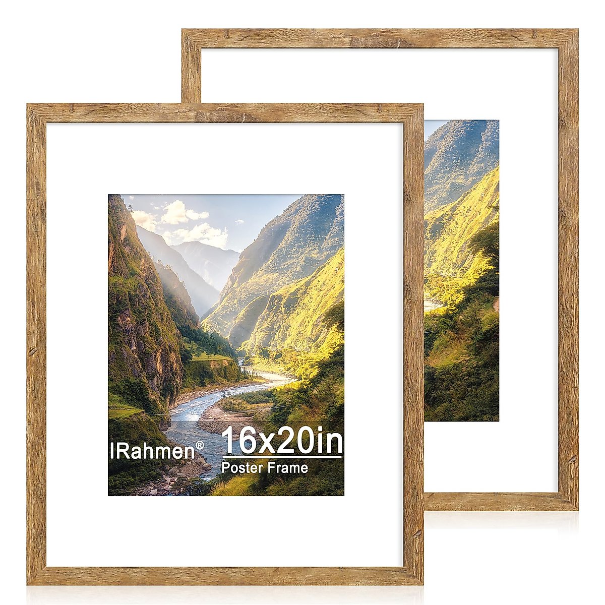 16x20 Frame Set of 2 with Plexiglass, Rustic Brown Wood Frame Display 11x14 Picture with Mat or 16 x 20 Picture Without Mat, 16x20 Poster Frame for Wall Gallery Mounting Horizontal and Vertical