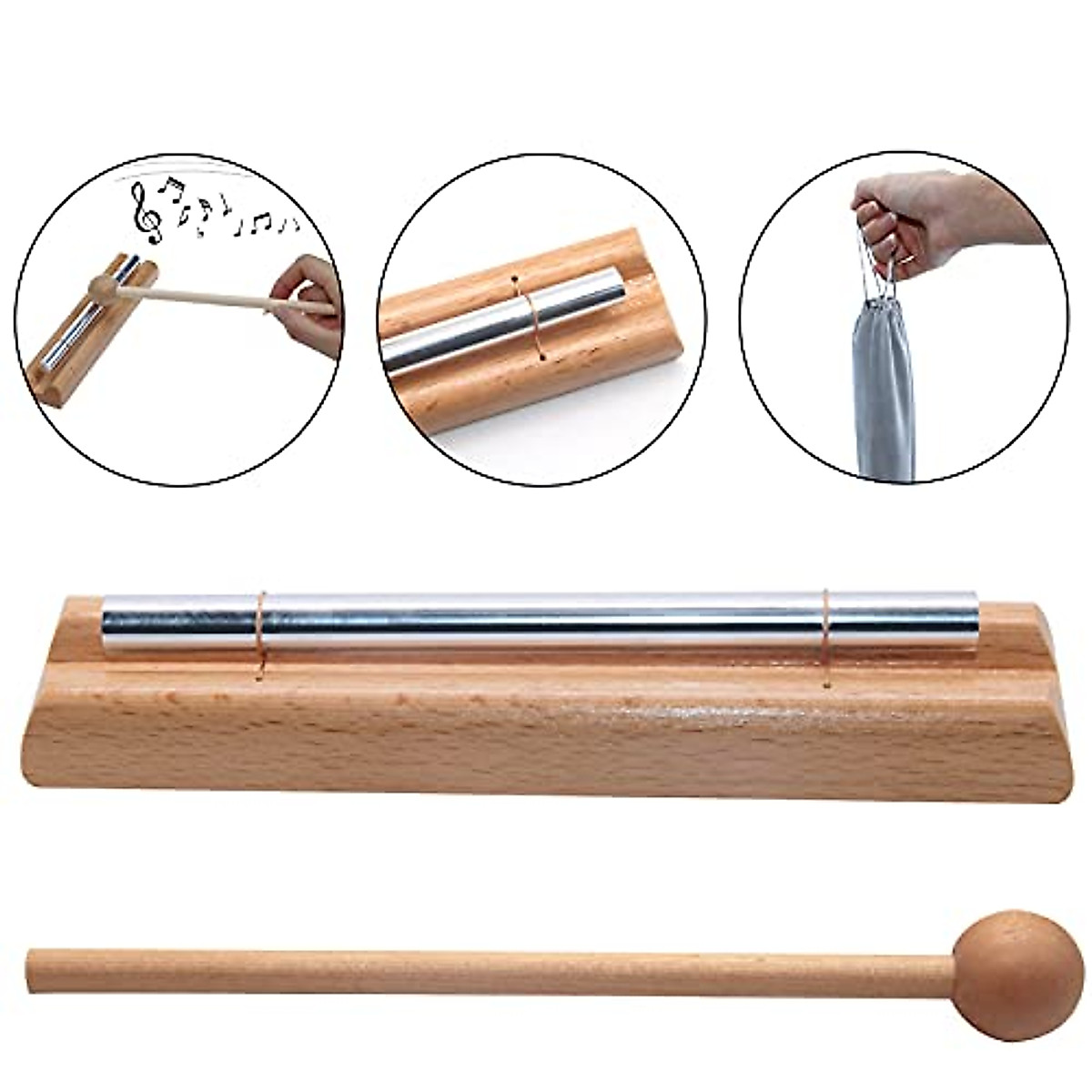Ehome Meditation Chimes, Mindfulness Solo Hand Chime, Classroom Bell Percussion Instrument, Teacher Tools Reminder Bell with Mallet Storage Bag for Prayer Yoga Eastern Energies Music Gift