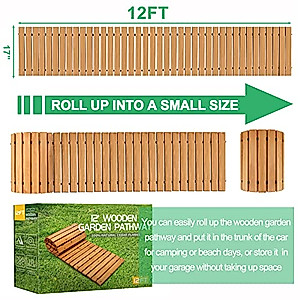 RELIANCER Wooden Garden Pathway,Outdoor Roll Out Cedar Straight Walkway,Patio Path Decorative Garden Boardwalk Walkways,Weather-Resistant Roll Up Beach Wood Road Floor,Wedding Party Pathways (12')