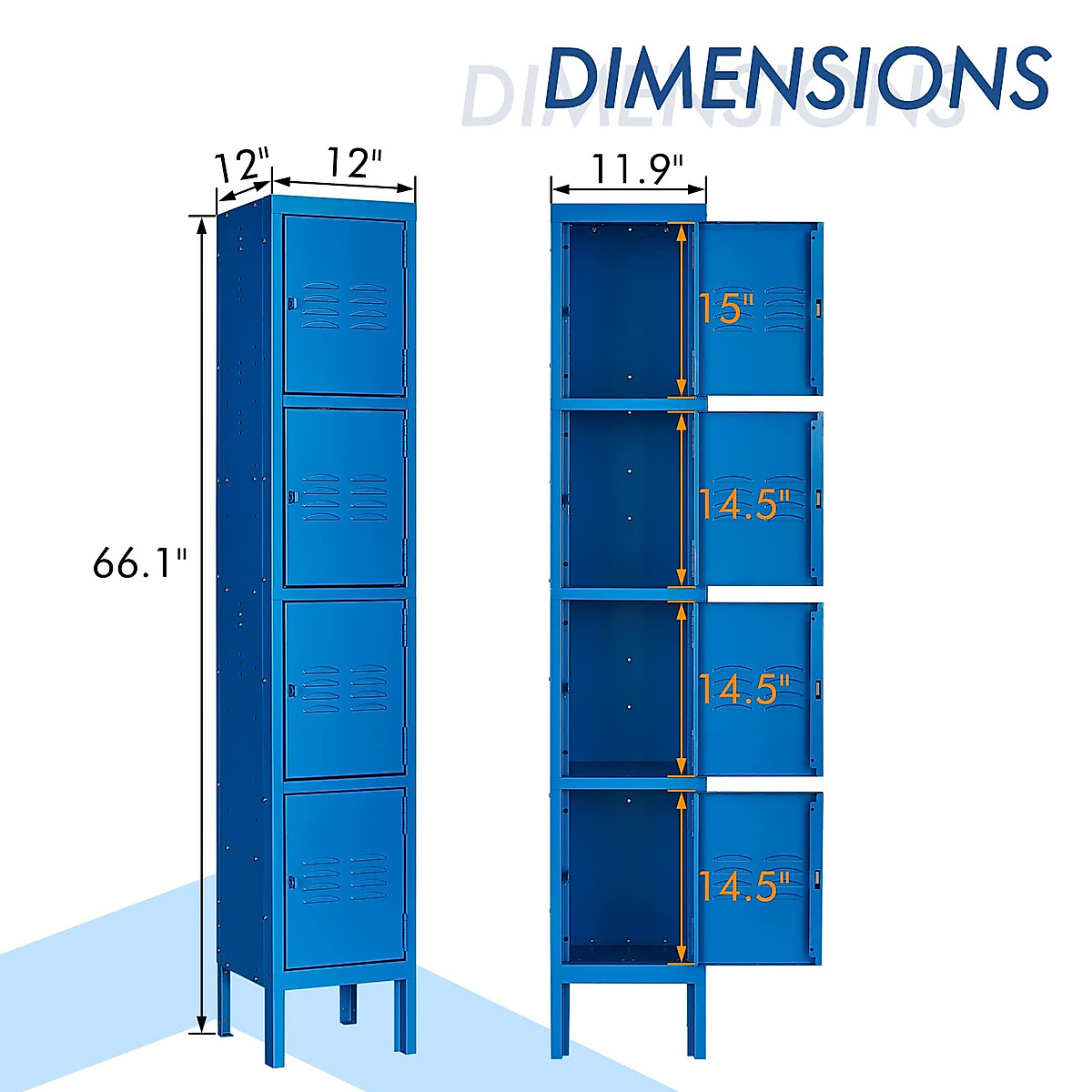 MIIIKO Metal Locker 4 Tiers, Employee Locker Cabinet, 4 Tiers Blue Locker Cabinet for School, Gym and Home Office