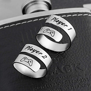 omodofo Player1 Player 2 Ring set Adjustable Personalized Stainless Steel Spiral Wrap Twist Ring Encouragement Personalized Jewelry Birthday Gifts for Women (Player 1 & Player 2)