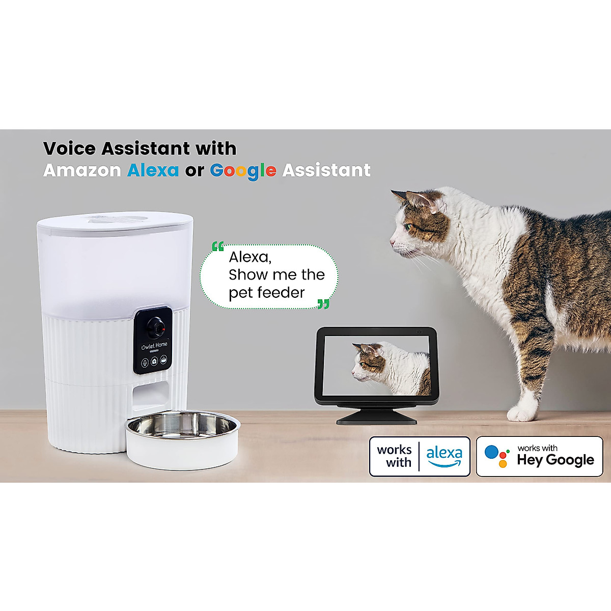 Owlet Home Smart Automatic Pet Feeder with 1080P HD Camera for Cats & Dogs (3.5L), WiFi, Live Video, Auto Night Vision, 2-Way Audio, Works with Alexa & Google Assistant, Motion Alert, No Monthly Fee