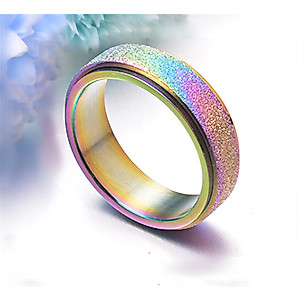 PAURO Women's Stainless Steel 6MM Rainbow Flag Lucky Spinner Worry Ring Band Size 4