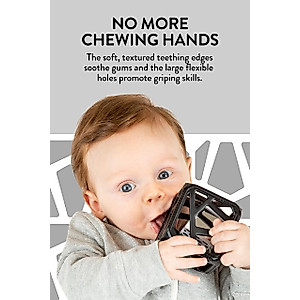 Malarkey Kids Silicone Teething Toys Chew Cube Baby Toy Activity Cube for New Born Babies Toys Rattle Teether Four Way Sensory Stimulation (Easy Grip, BPA Free Non Toxic, Black, Pack of 1)